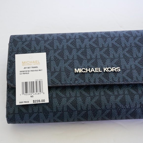 Michael Kors | Bags | Michael Kors Trifold Wallet Mk French Blue Multi ...